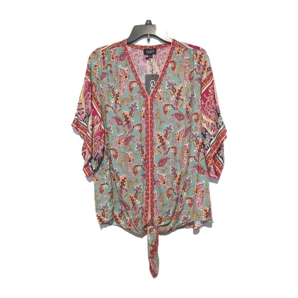 Gigio | Tops | Nwt Gigio Paisley Floral Flutter Sleeve Tie Front Top ...